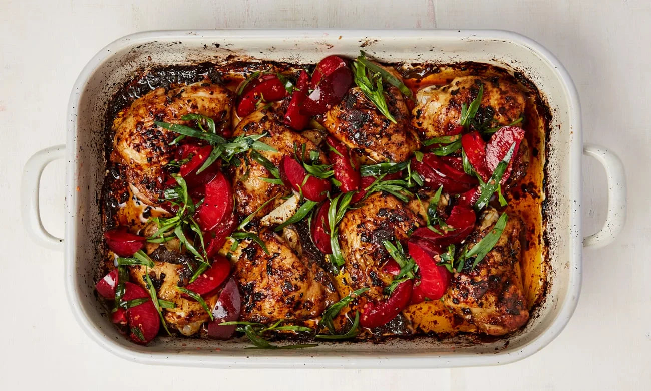 Chipotle-roasted chicken with plum and tarragon salad – Champlain Orchards
